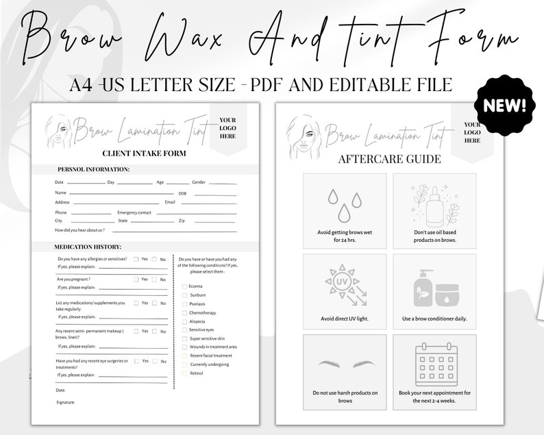 Brow Wax and Tint Form With Aftercare Advice Card, Eyebrow Lamination ...