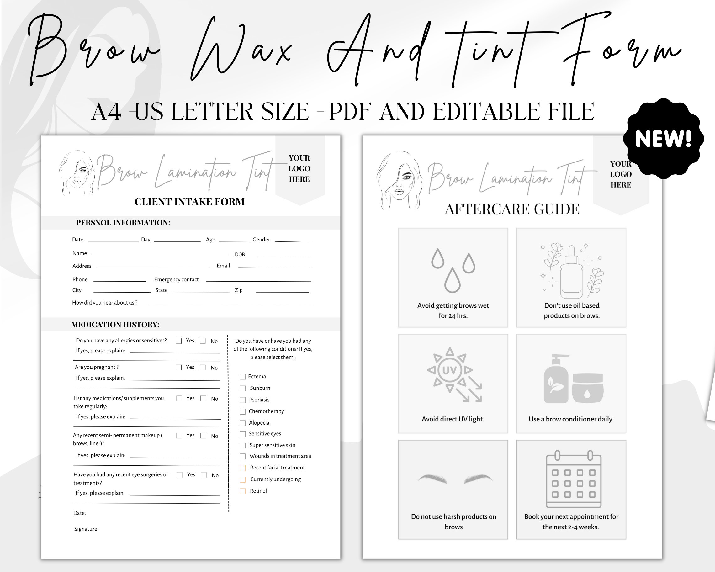 Brow Wax and Tint Form With Aftercare Advice Card, Eyebrow Lamination ...