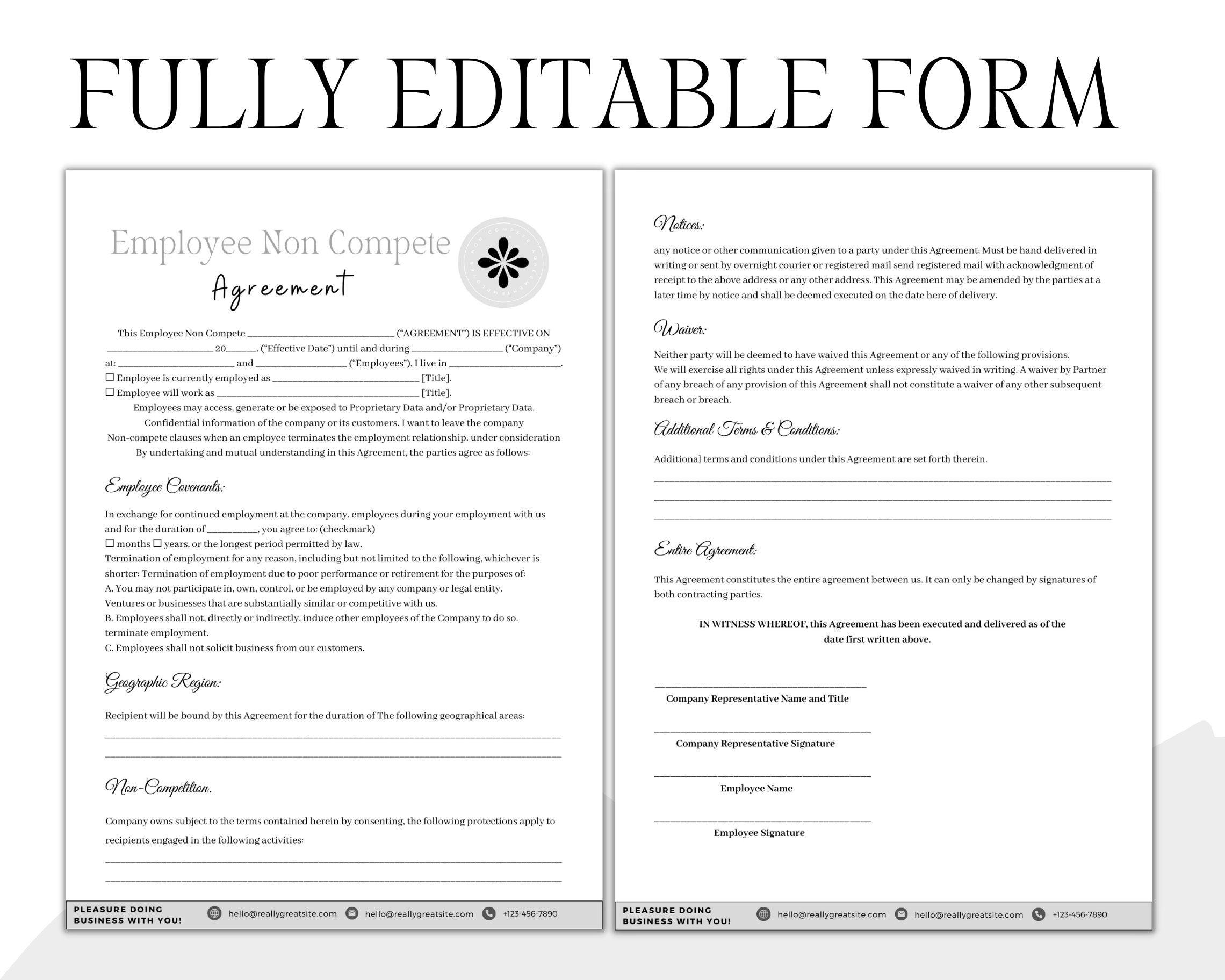 Editable Non-compete Agreement, Employee Non-compete Contract, Canva ...