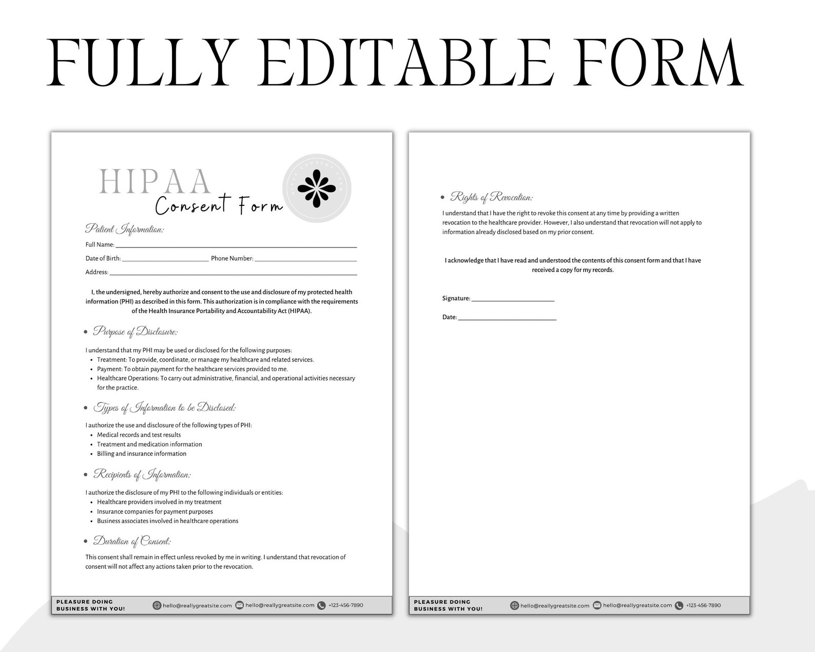 Editable HIPAA Consent Form Template, Printable HIPAA Compliance ...
