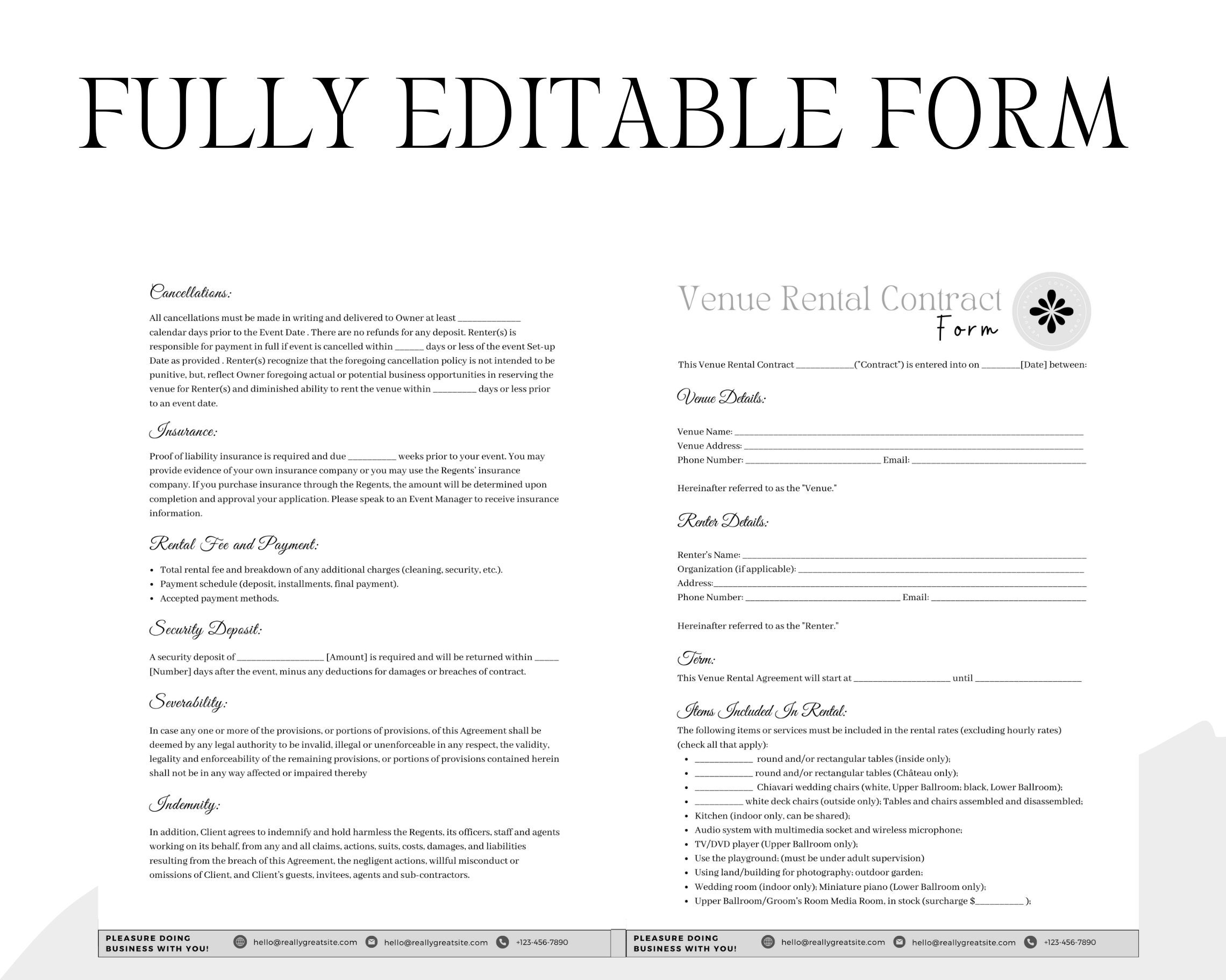 Venue Rental Contract Form - Editable Instant Download - Venue Rental ...