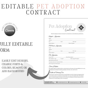 Editable and Printable Pet Adoption Contract, Instant Download Puppy Adoption Form, Cat Adoption ...