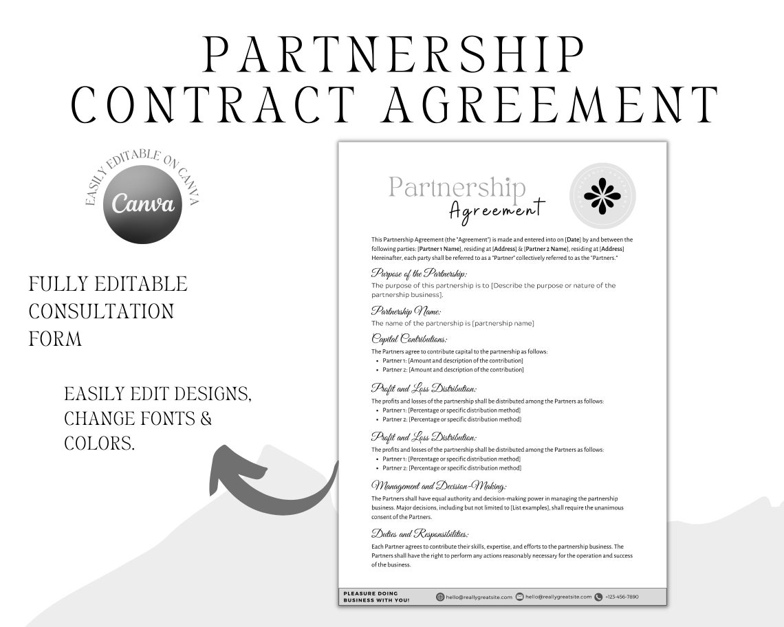 Editable Partnership Agreement Template: Small Business Contract (PDF ...