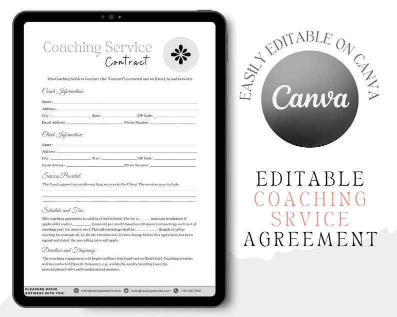 Coaching Service Agreement, Printable Coaching Contract, Coaching ...
