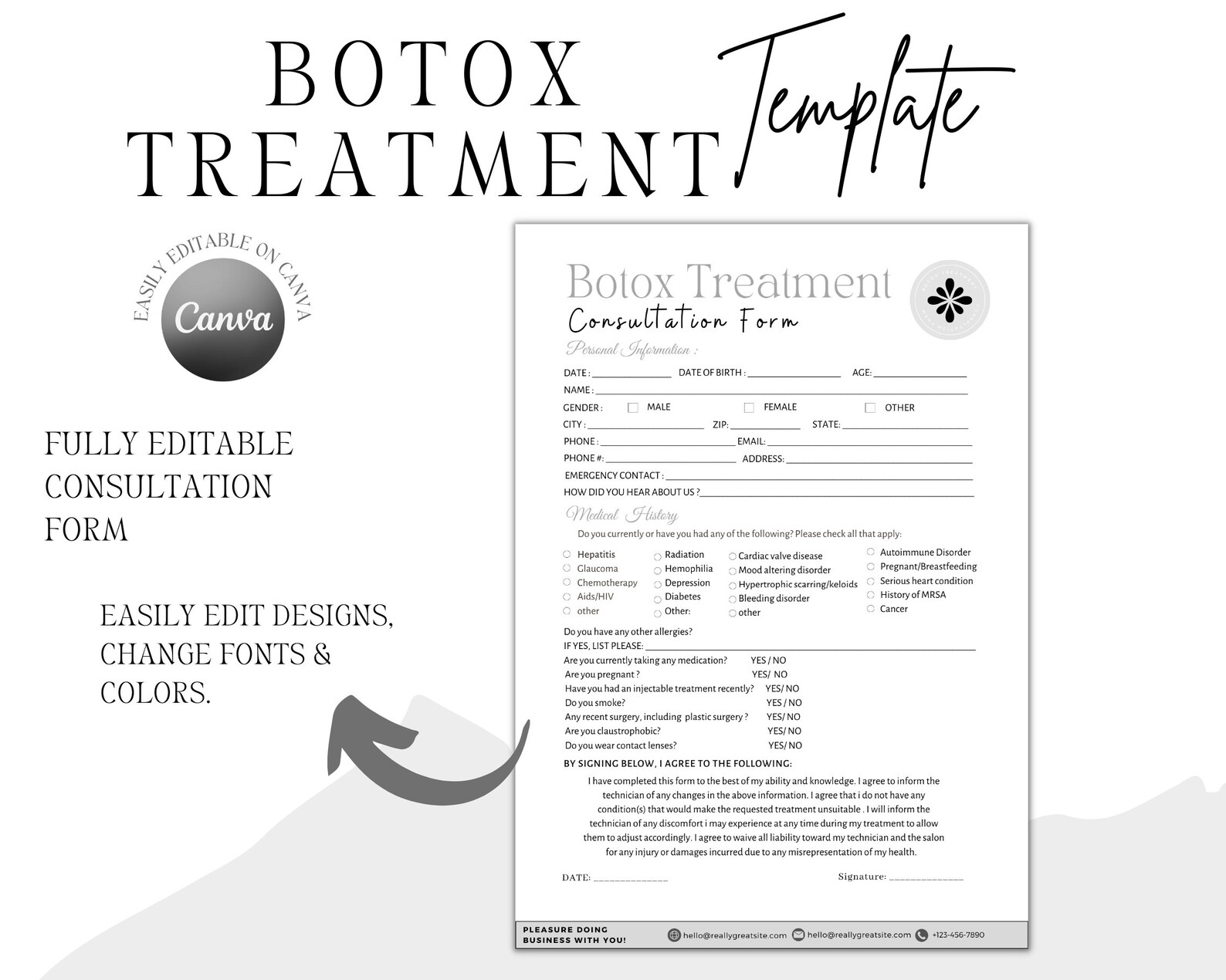 Professional Botox Treatment Form, Botox Consent Form, Esthetician ...