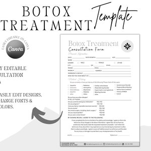 Professional Botox Treatment Form, Botox Consent Form, Esthetician ...