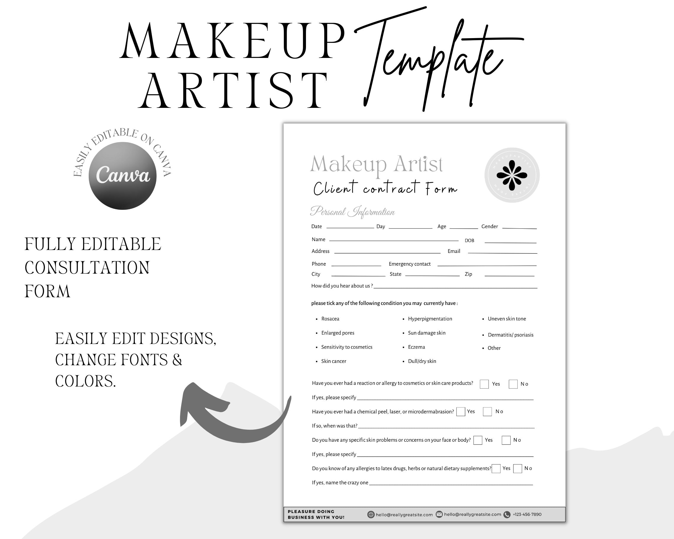 Editable Makeup Artist Contract Forms, Makeup Service Template, Canva ...