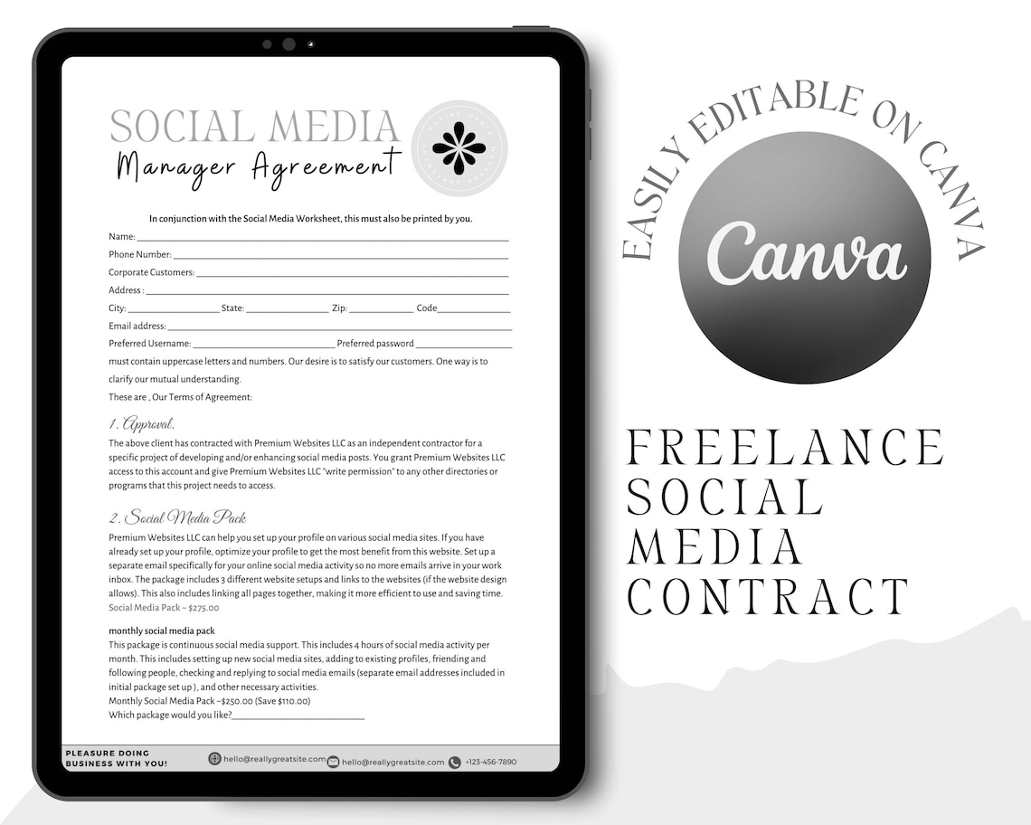 Editable Freelance Social Media Manager Contract Template, Social Media ...