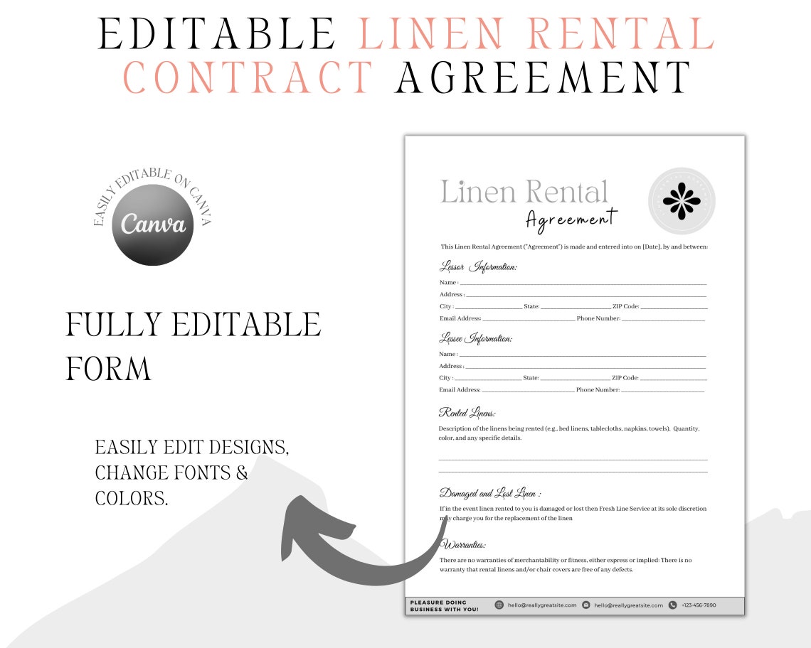 Linen Rental Contract Agreement, Editable Template, Instant Download - Etsy