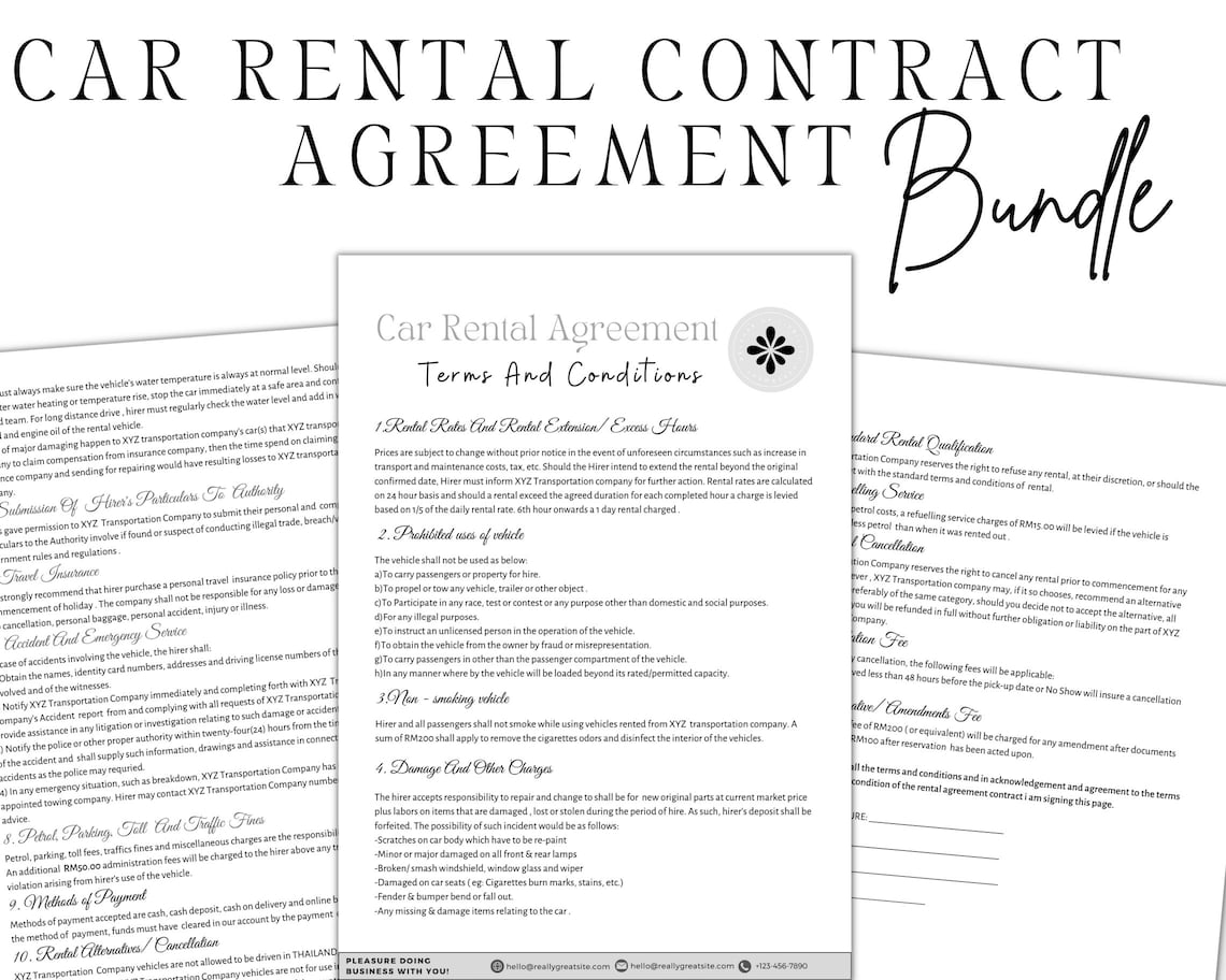 Editable Car Rental Agreement Template, Vehicle Rental Agreement, Car ...