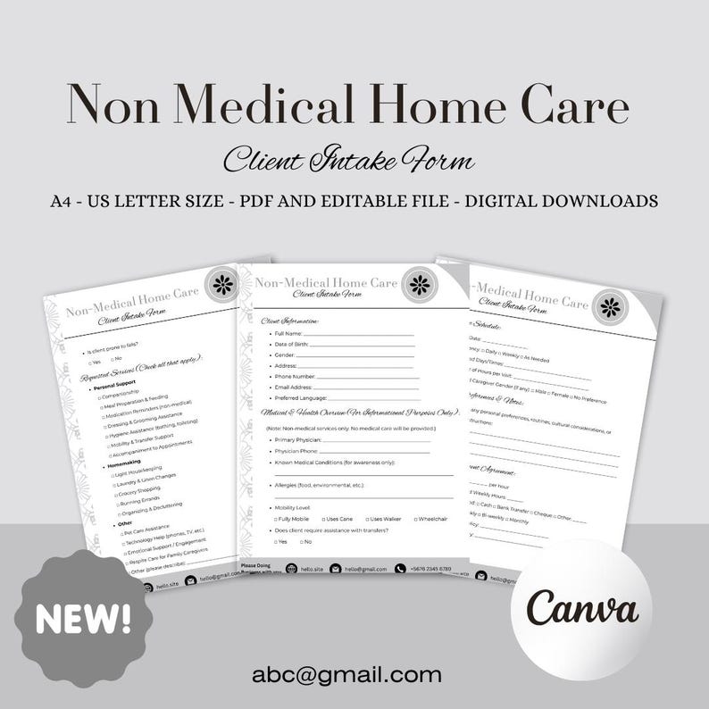 Home Care Client Intake Form Template, Editable Canva Design (PDF ...