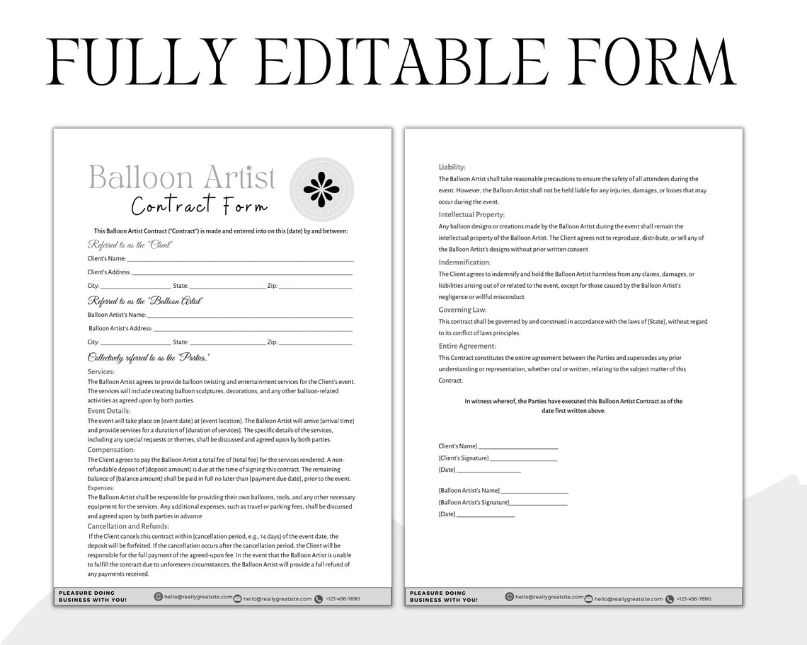 Editable Balloon Artist Contract Template, Business Forms (canva ...