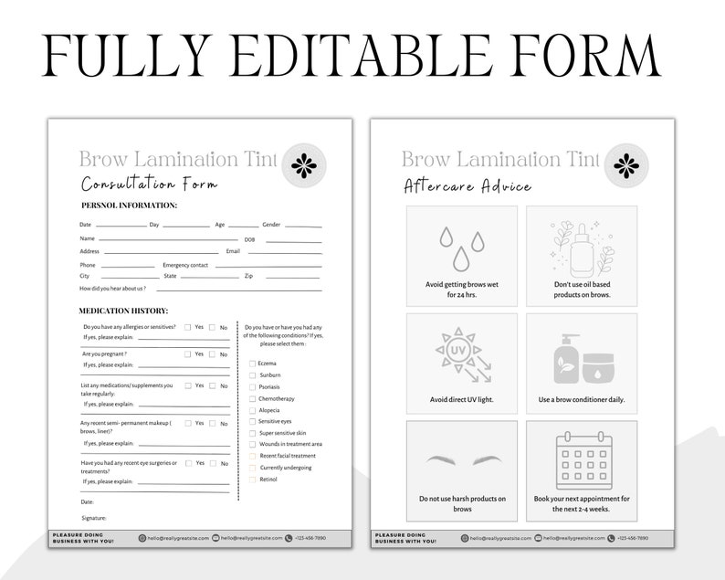 Editable Brow Lamination and Tint Forms Bundle, Editable Brow Lami ...