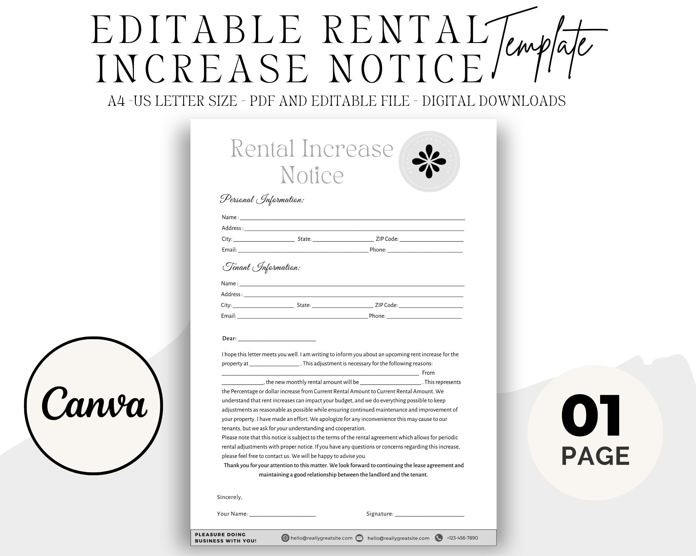 Editable Rental Increase Notice, Rent Increase Form, Rental Increase ...