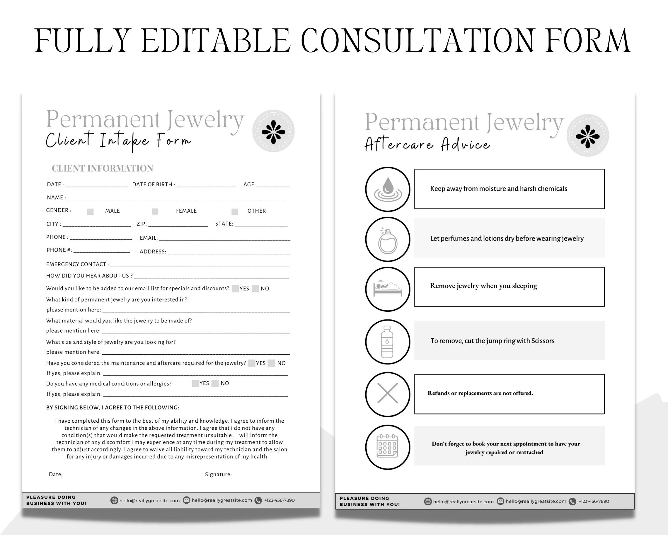 Permanent Jewelry Forms, Permanent Jewelry Consent Form, Permanent ...
