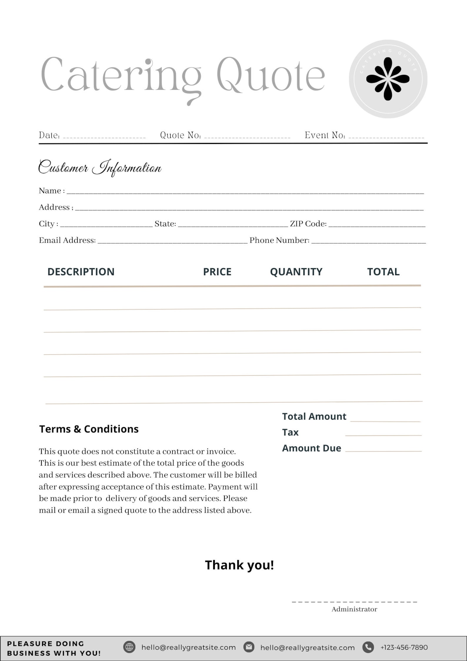 Editable Catering Quote, Cater Quote Form, Cater Menu Checklist, Cater ...