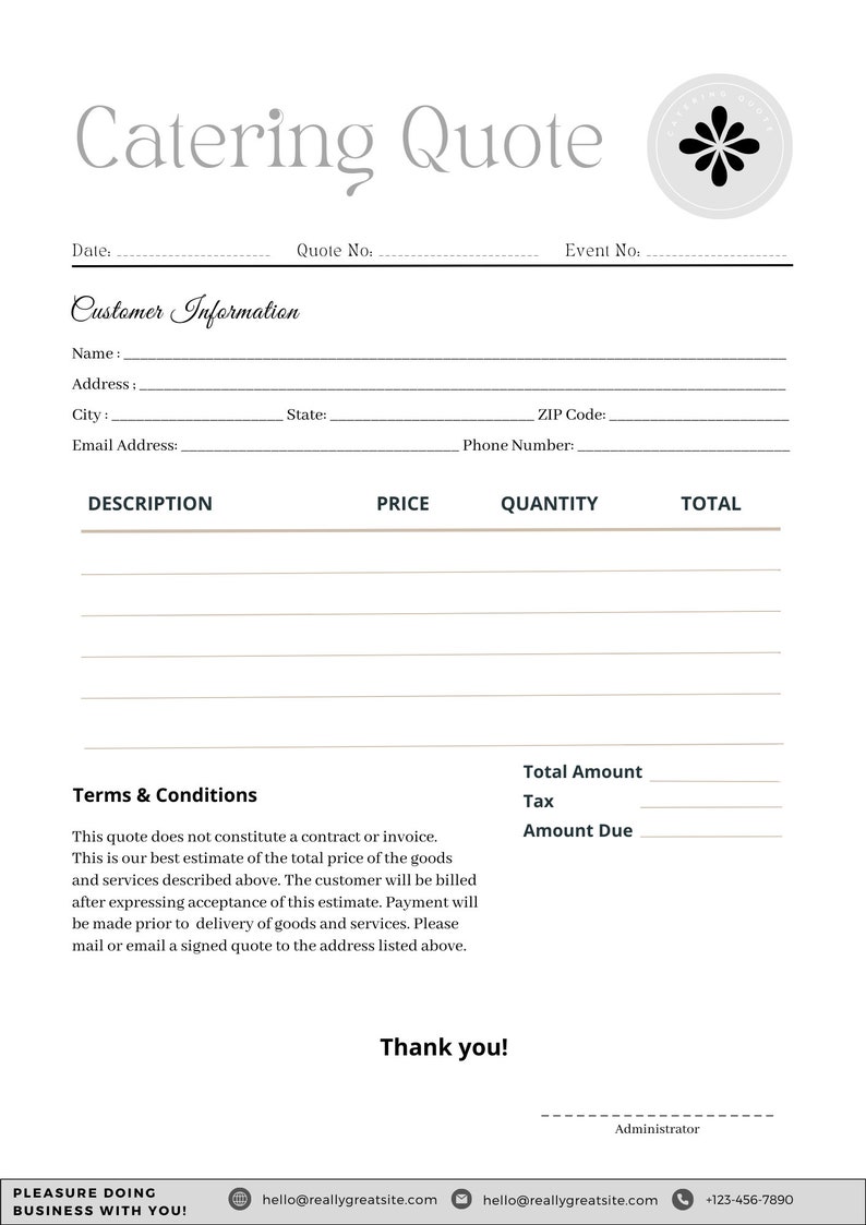 Editable Catering Quote, Cater Quote Form, Cater Menu Checklist, Cater ...