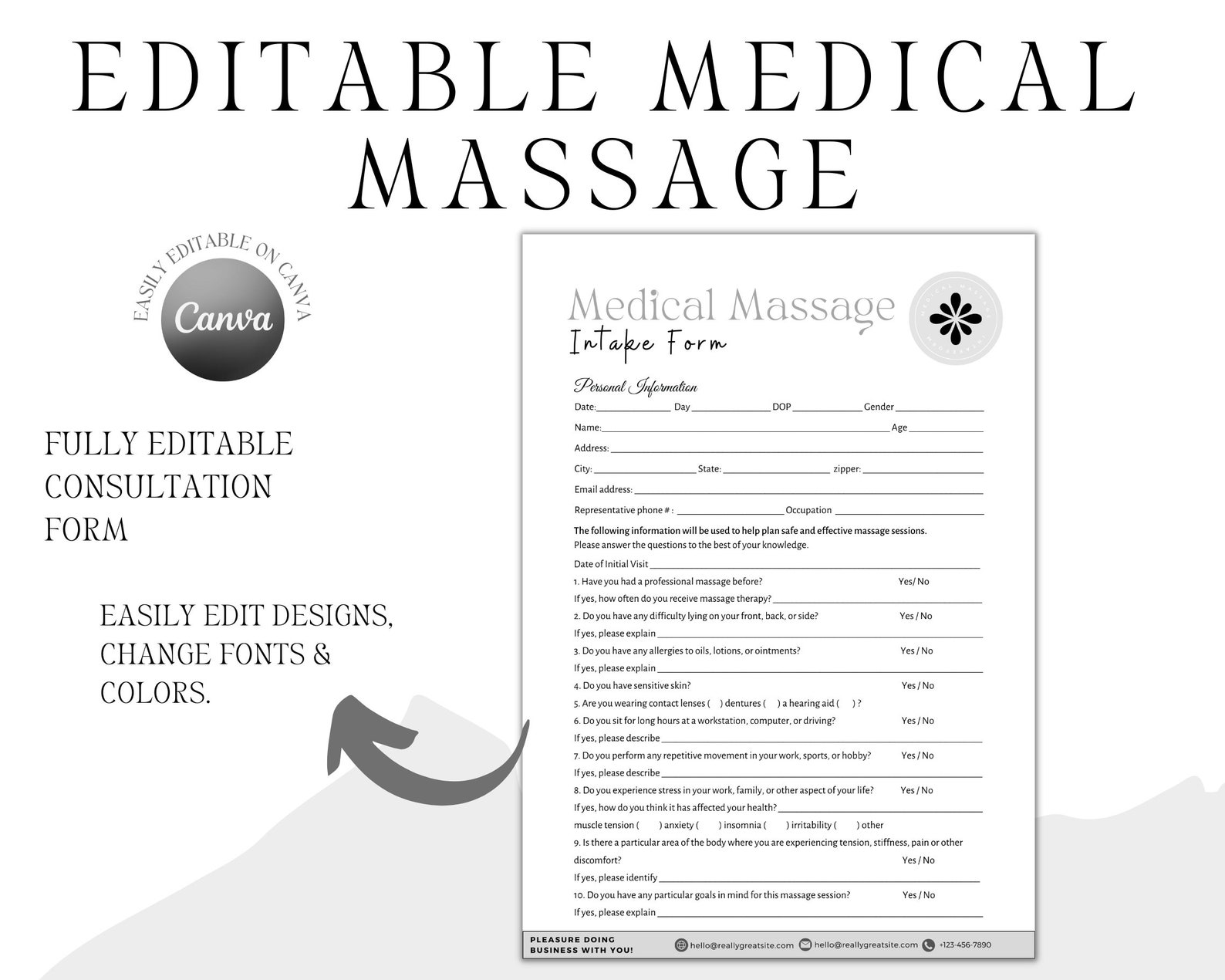 Editable Medical Massage Forms, Massage Consent Form, Massage Intake ...