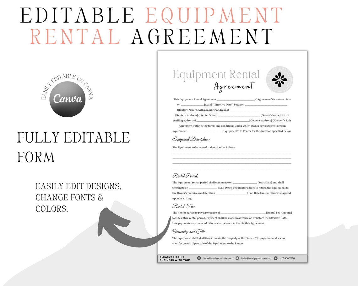 Equipment Rental Agreement Template, Equipment Rental Contract ...