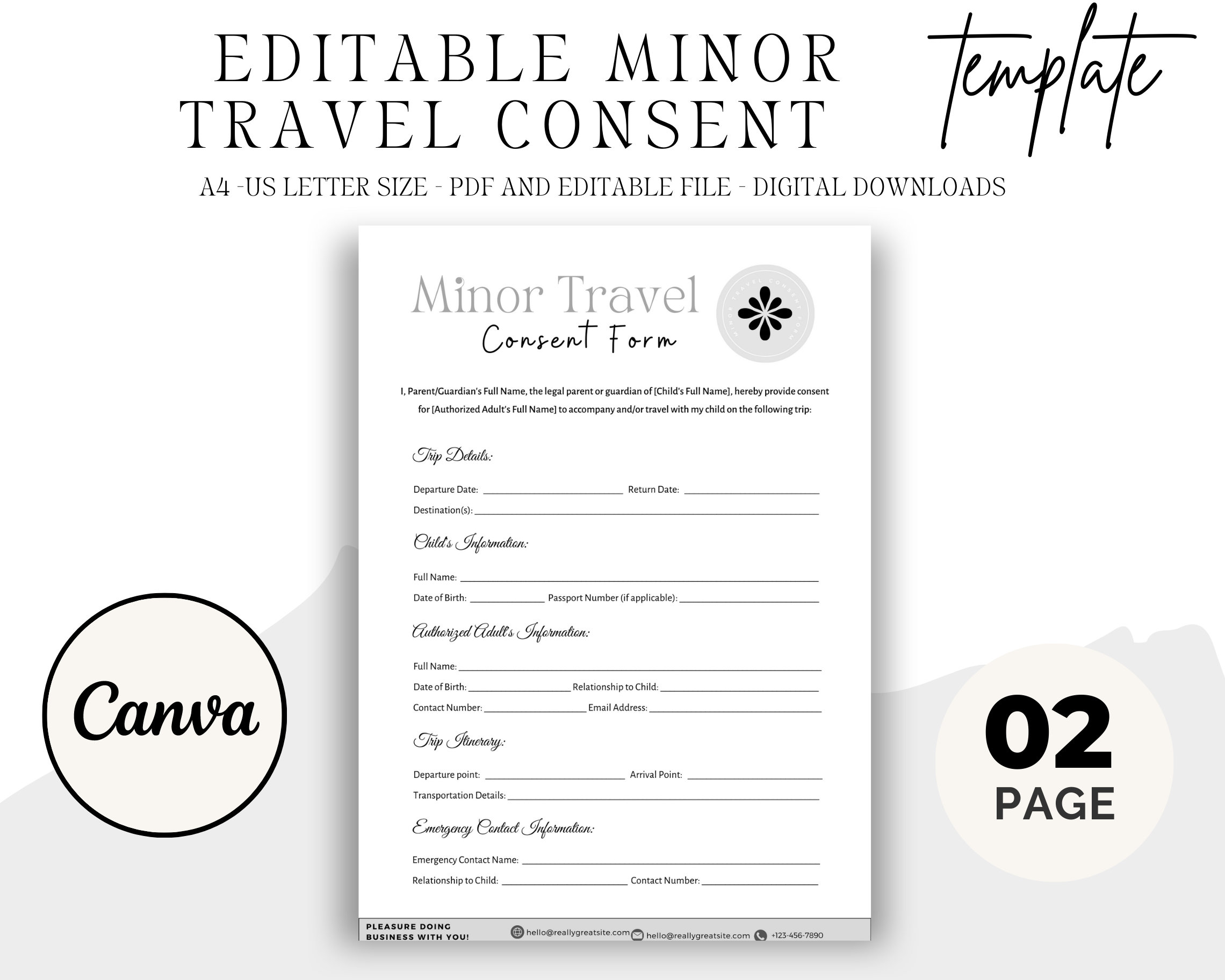 Editable Minor Travel Consent Form, Child Travel Authorization Form ...