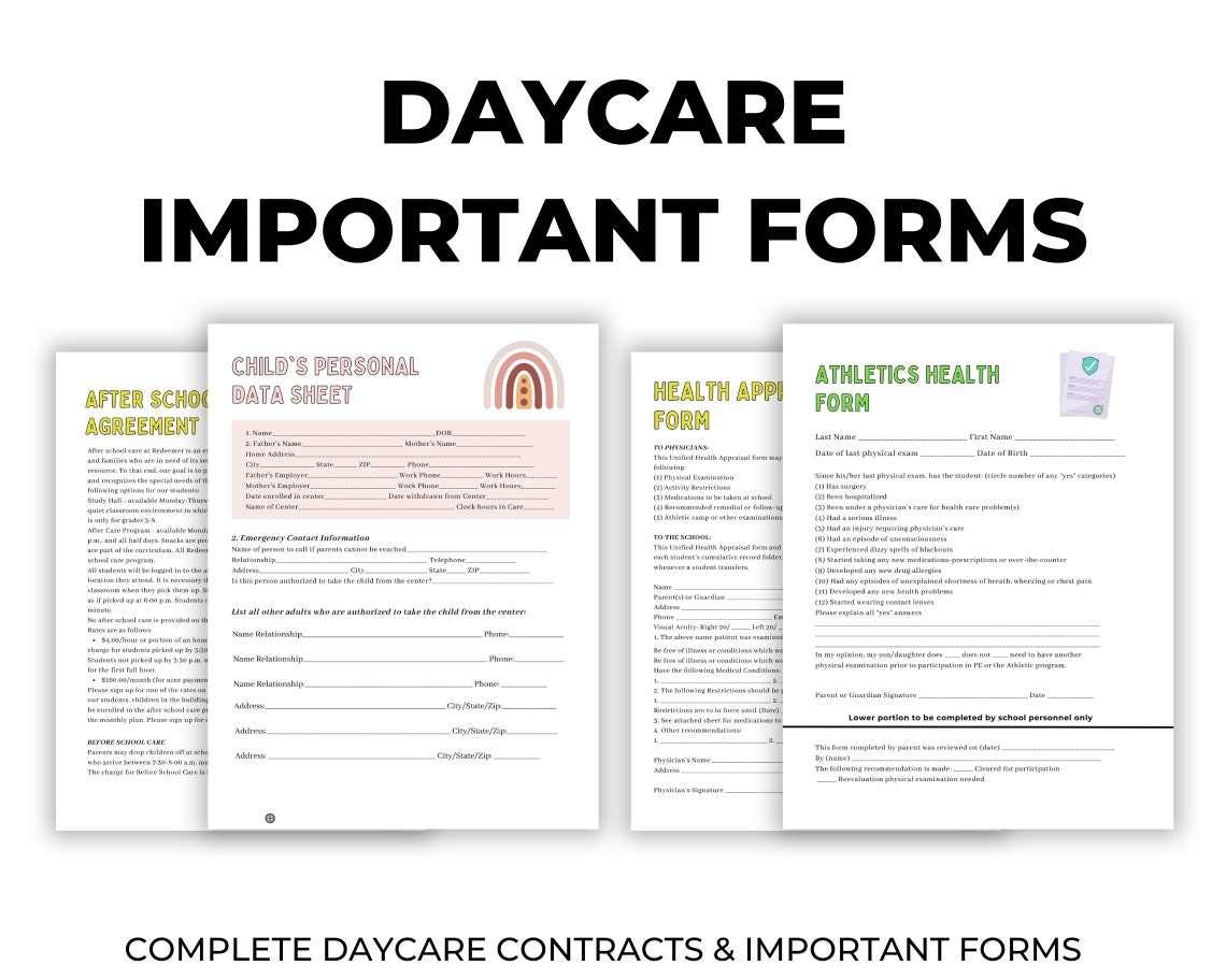 Editable Daycare Contract Forms 51 Pages, Daycare Starter Kit ...