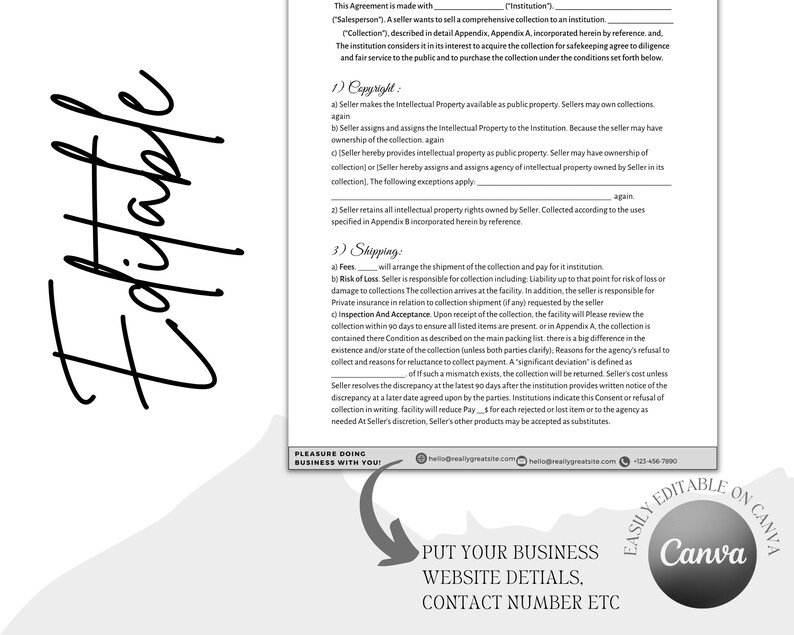 Editable Purchase Agreement Template, Business Contract (canva PDF) - Etsy