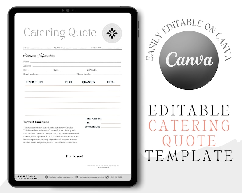 Editable Catering Quote, Cater Quote Form, Cater Menu Checklist, Cater ...