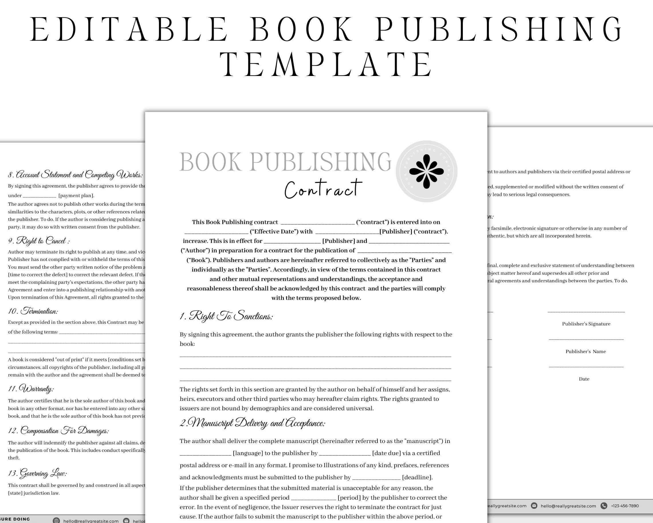 Editable Book Publishing Contract Form, Canva Template, Self-publishing ...