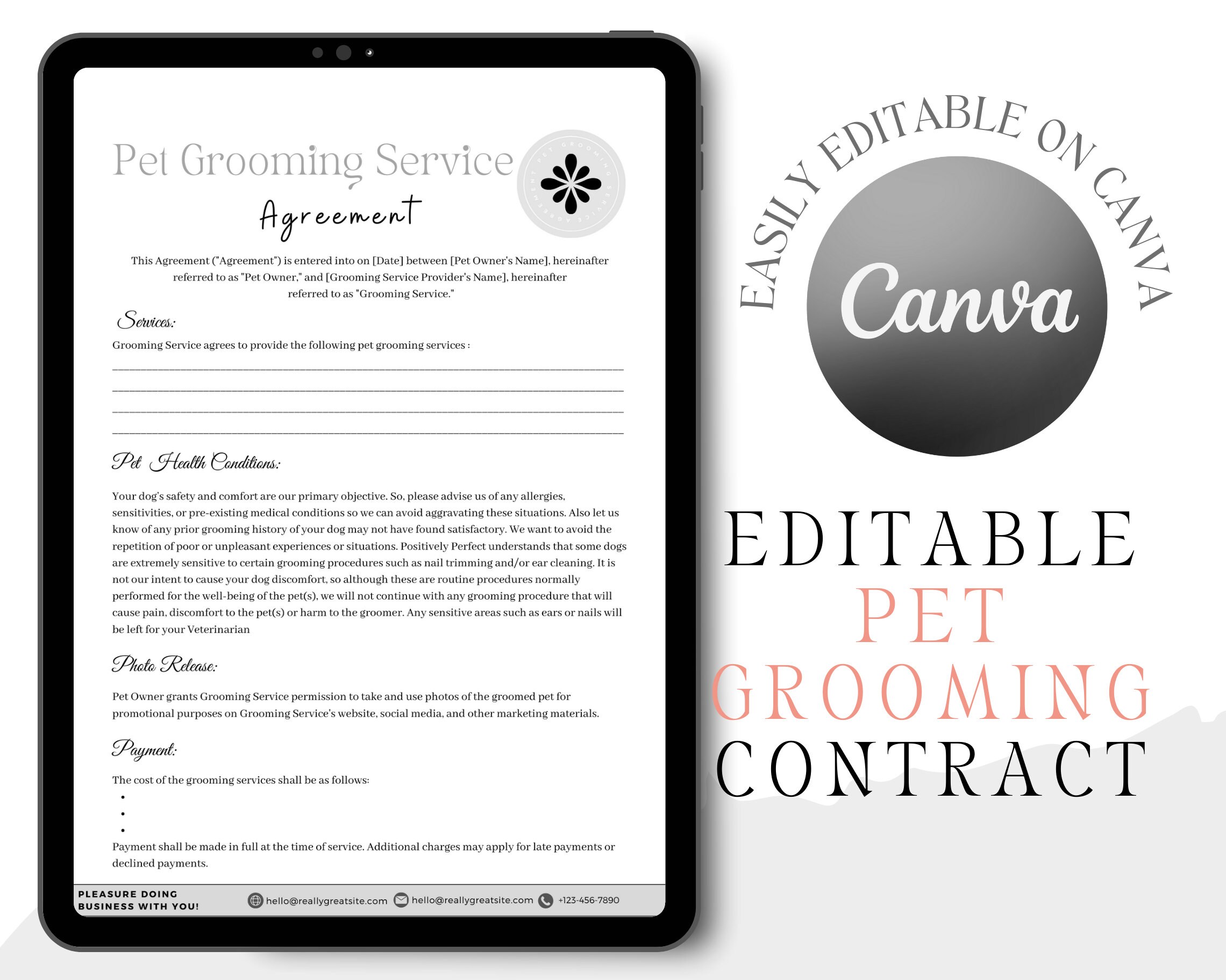 Pet Client Grooming Agreement, Dog Salon Contract, Cat Grooming ...