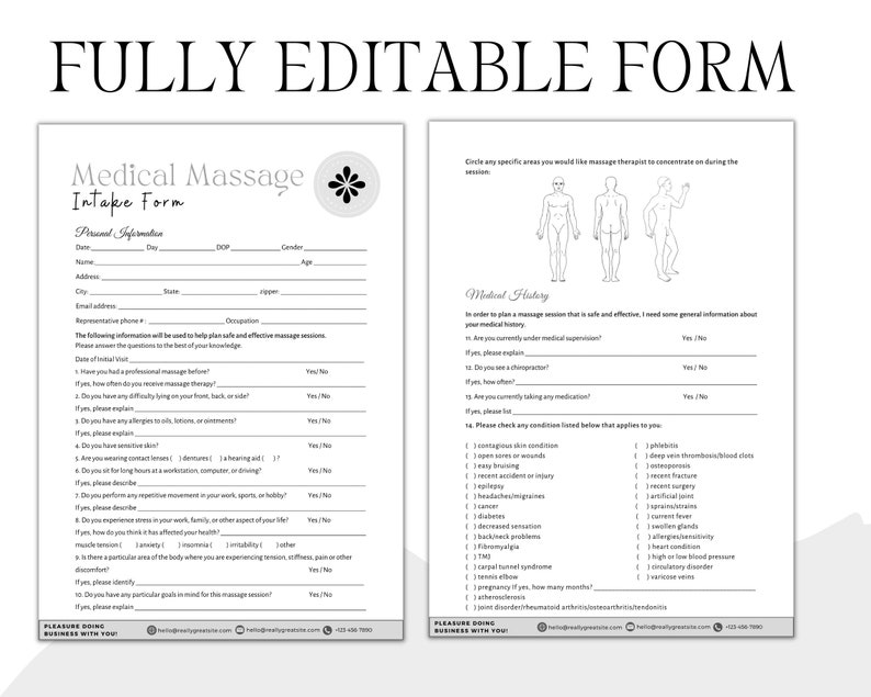 Editable Medical Massage Forms, Massage Consent Form, Massage Intake ...