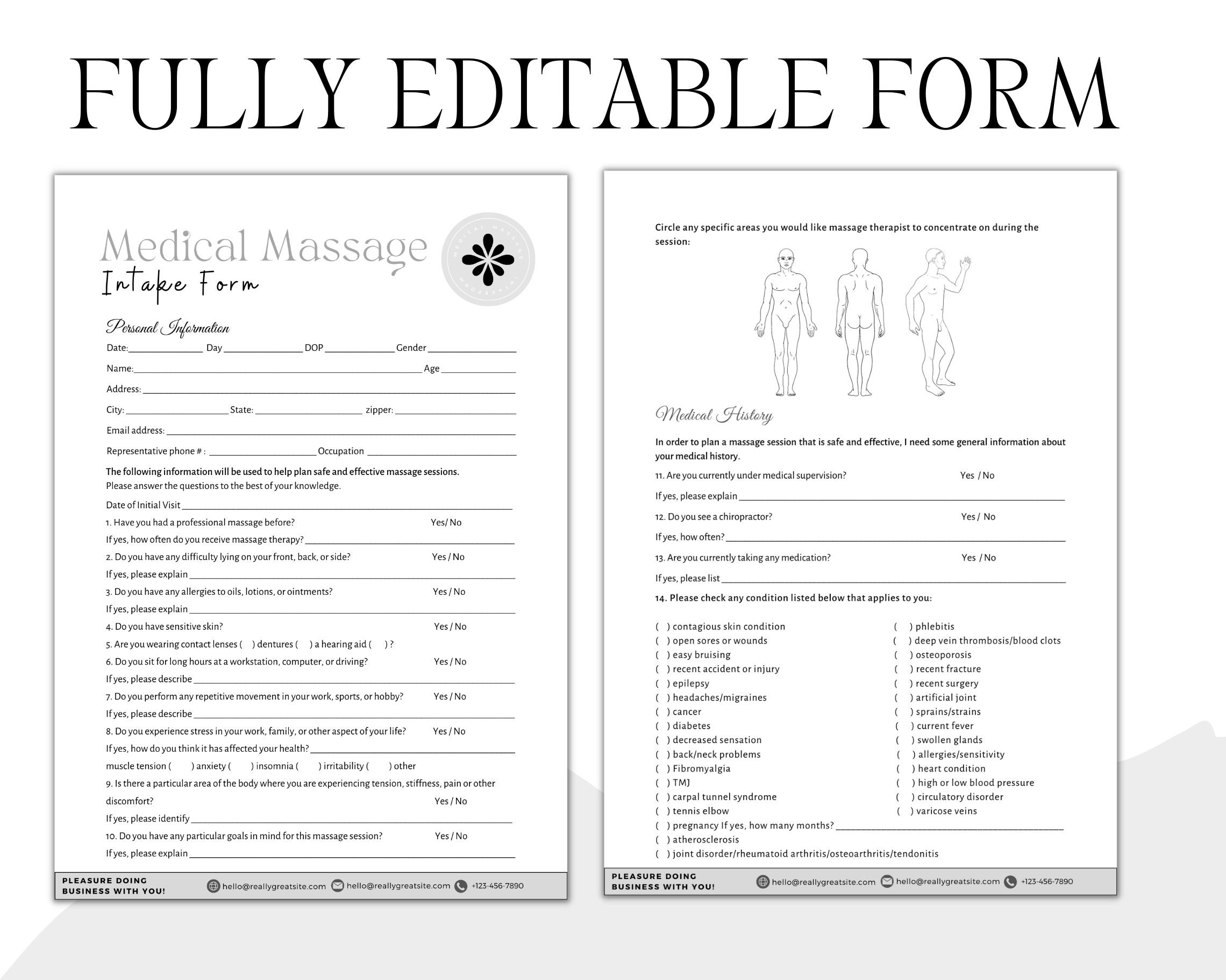 Editable Medical Massage Forms, Massage Consent Form, Massage Intake ...