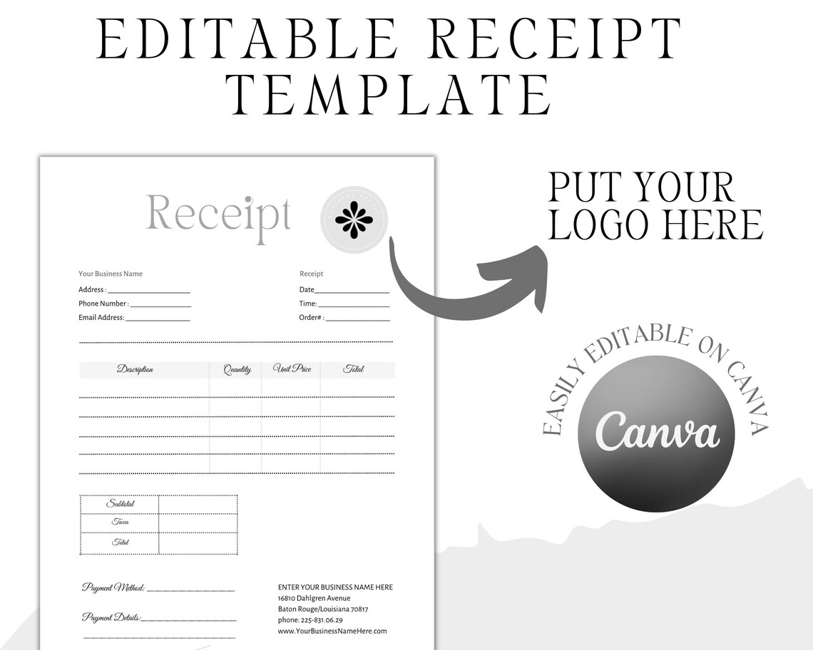 Editable Receipt Template, Small Business Printable & Customizable ...