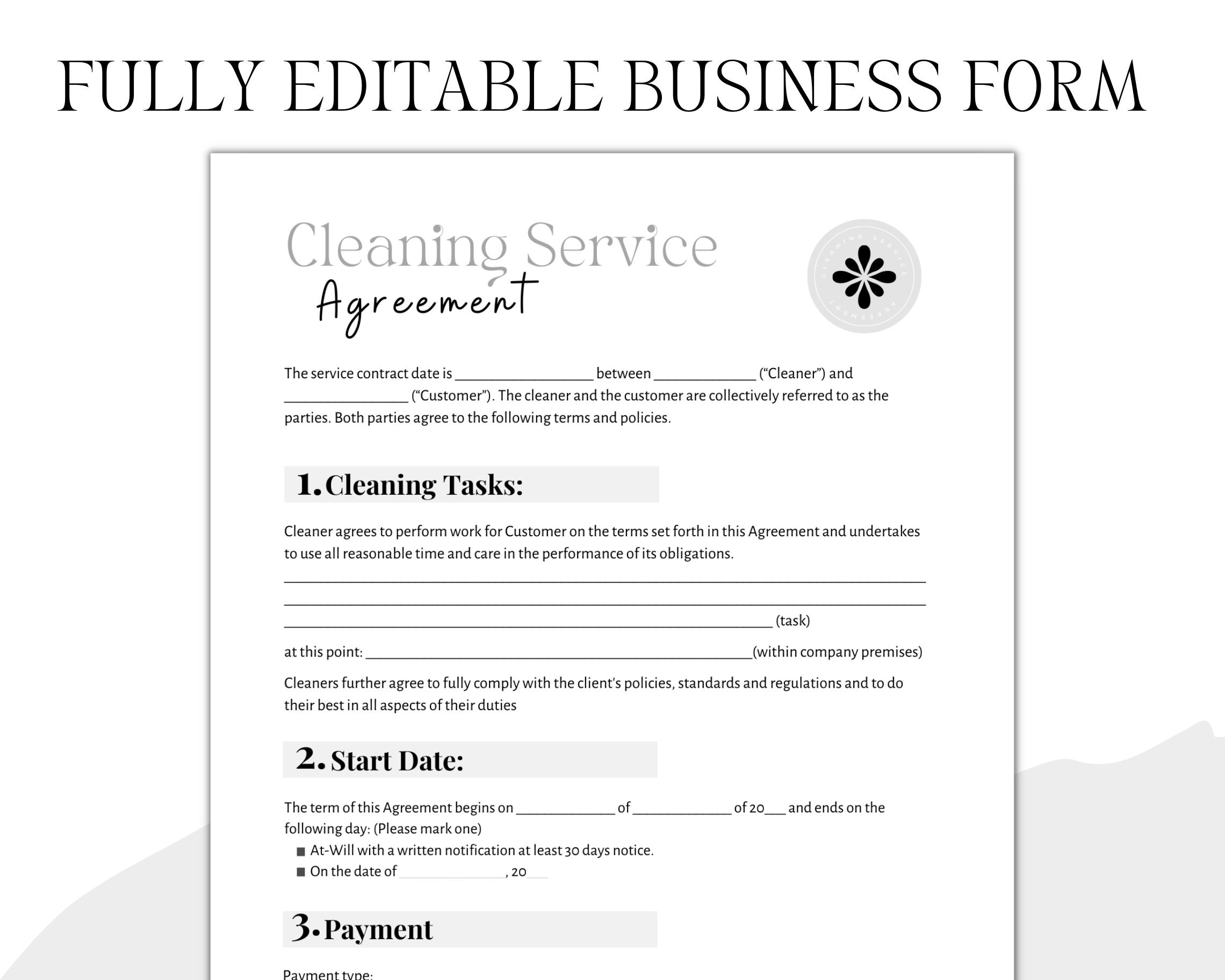 Editable Cleaning Service Agreement Template (digital Download) - Etsy