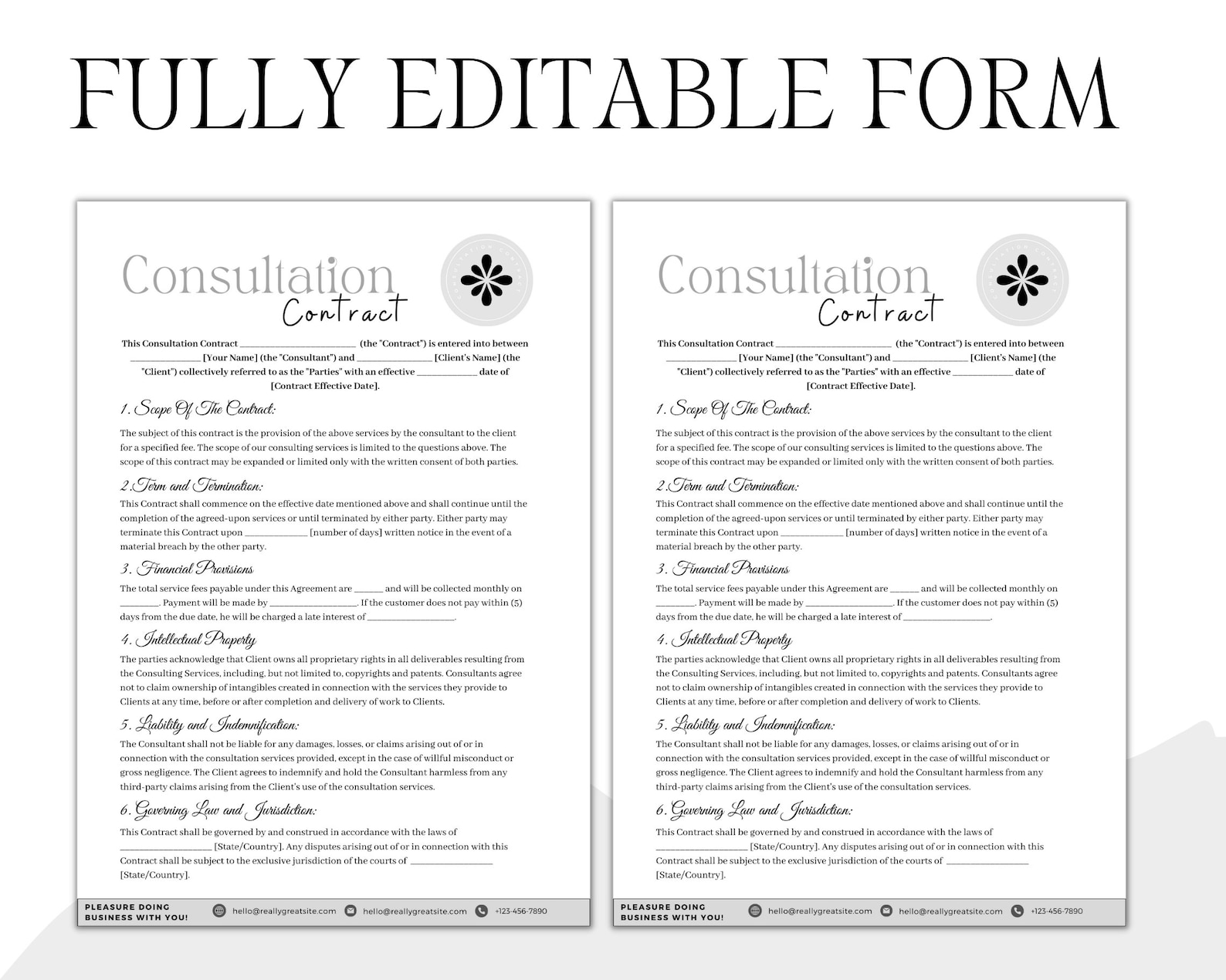 Editable Consultant Contract Form, Consultant Contract Agreement ...