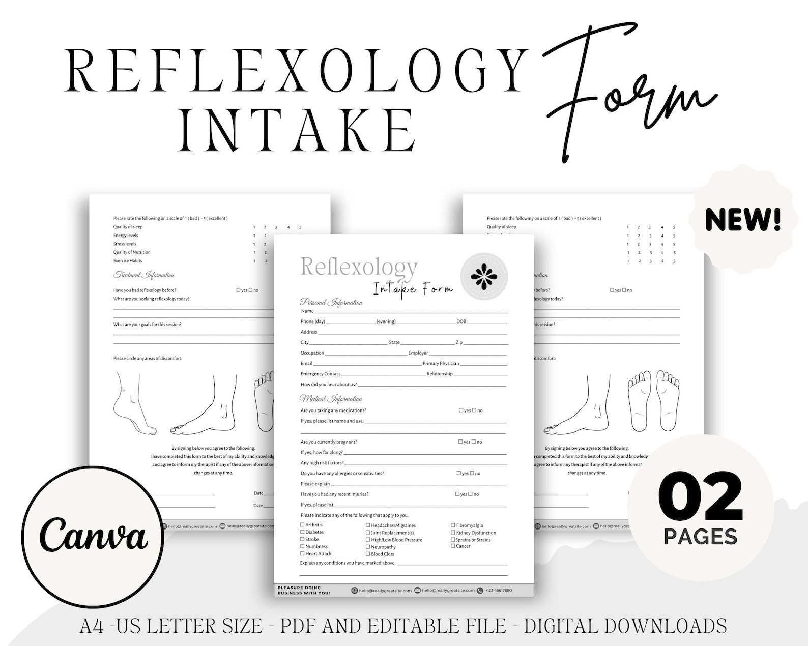 Editable Reflexology Intake Form, Massage Consultation Form, Spa Forms ...