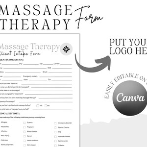 Professional Massage Intake Form Bundle Canva Editable, Massage Therapy ...