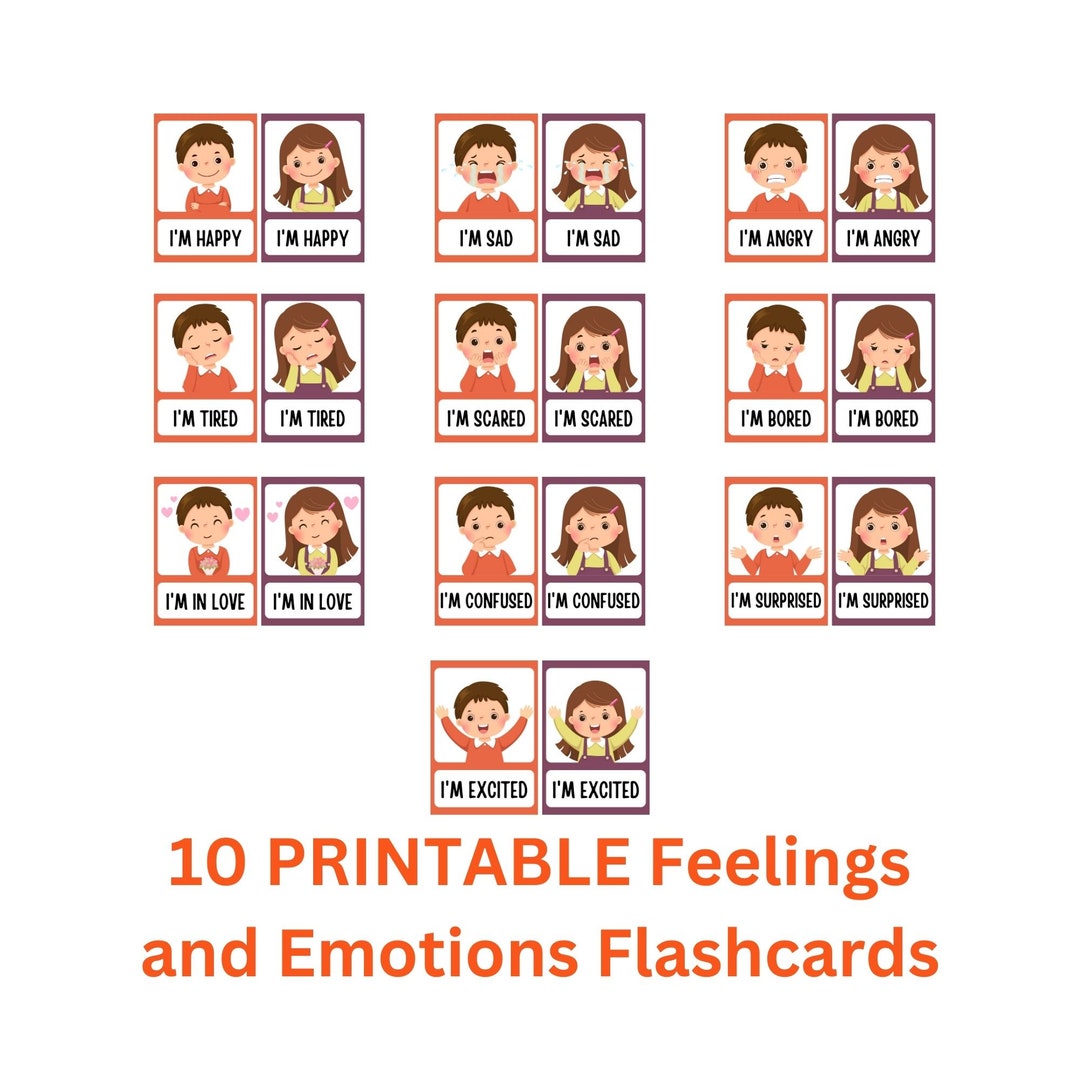 Set of 10 Printable Feelings & Emotions Flashcards Digital - Etsy
