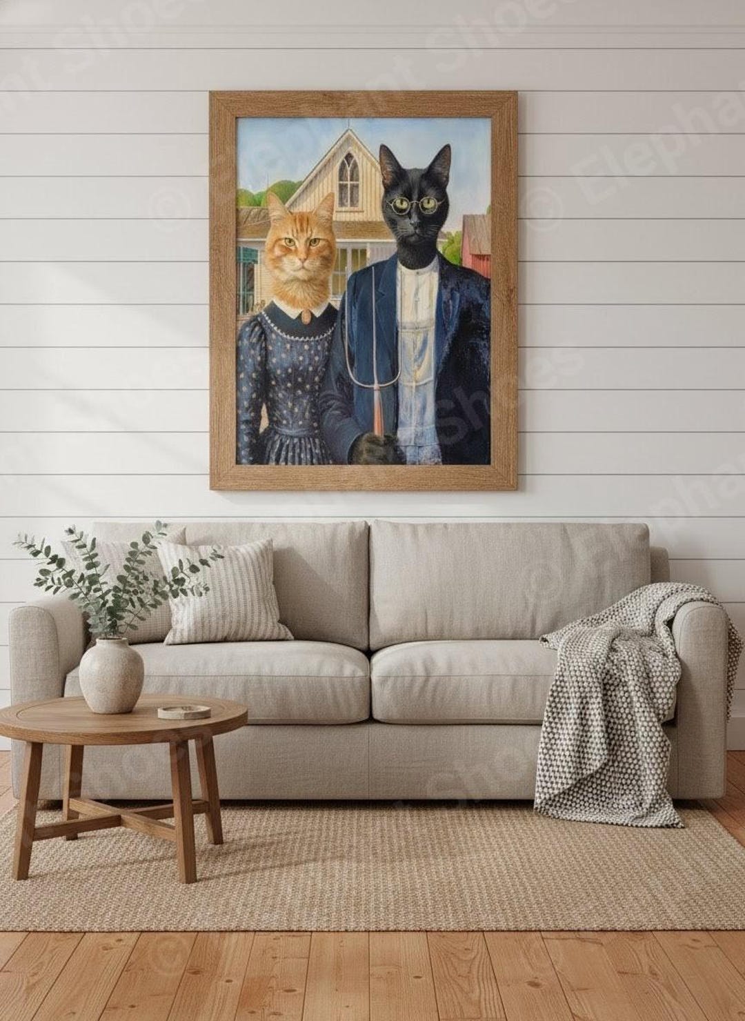 Funny Cat Digital Wall Art • Cat American Gothic Parody • Farmer Cats ...