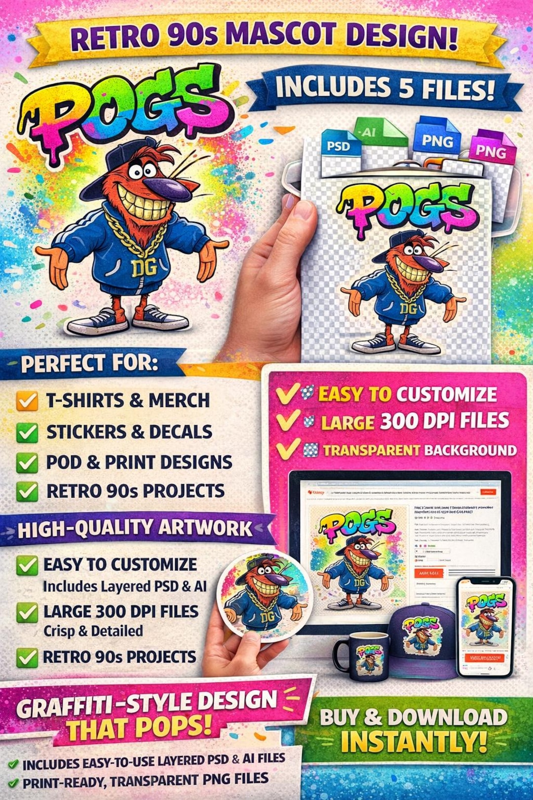 Pogs Game Mascot Pog Man PNG | Instant Download | Transparent ...
