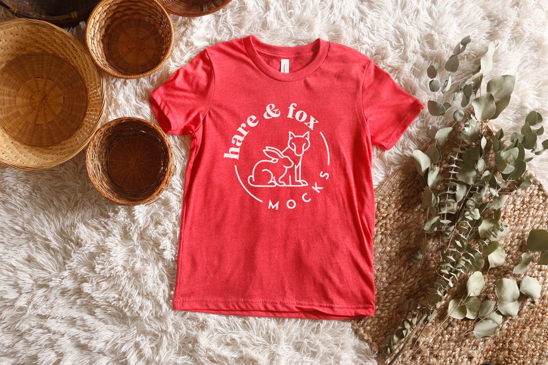 Bella Canvas 3001Y Heather Red Mockup, Boho Youth T-shirt Mockups ...