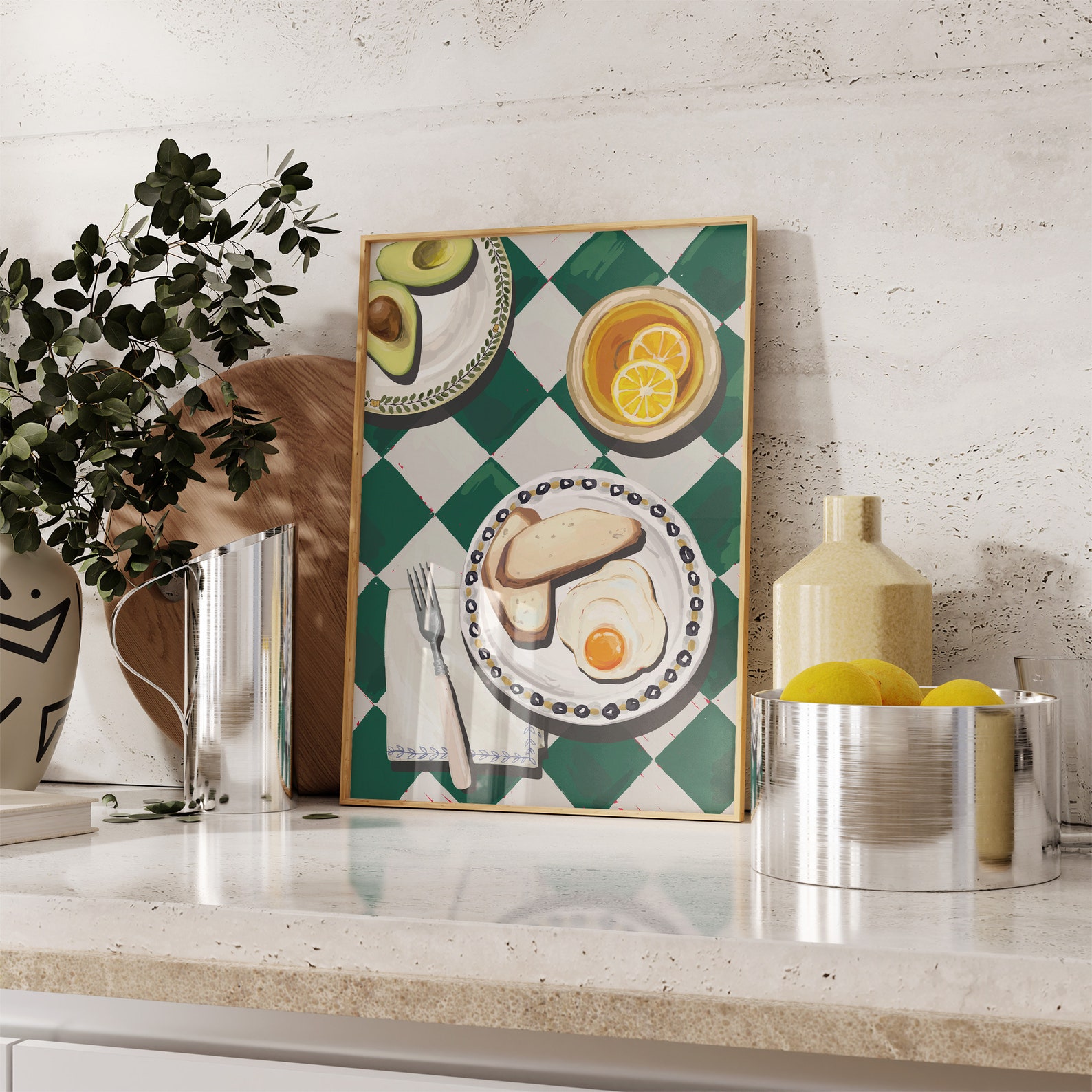 Abstract Brunch Print Food Art Print Bistro Coffee Poster Decor ...