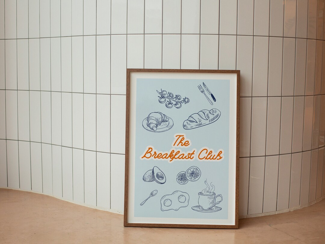 Breakfast Club Print Kitchen Decor Retro Breakfast Art Poster Croissant ...