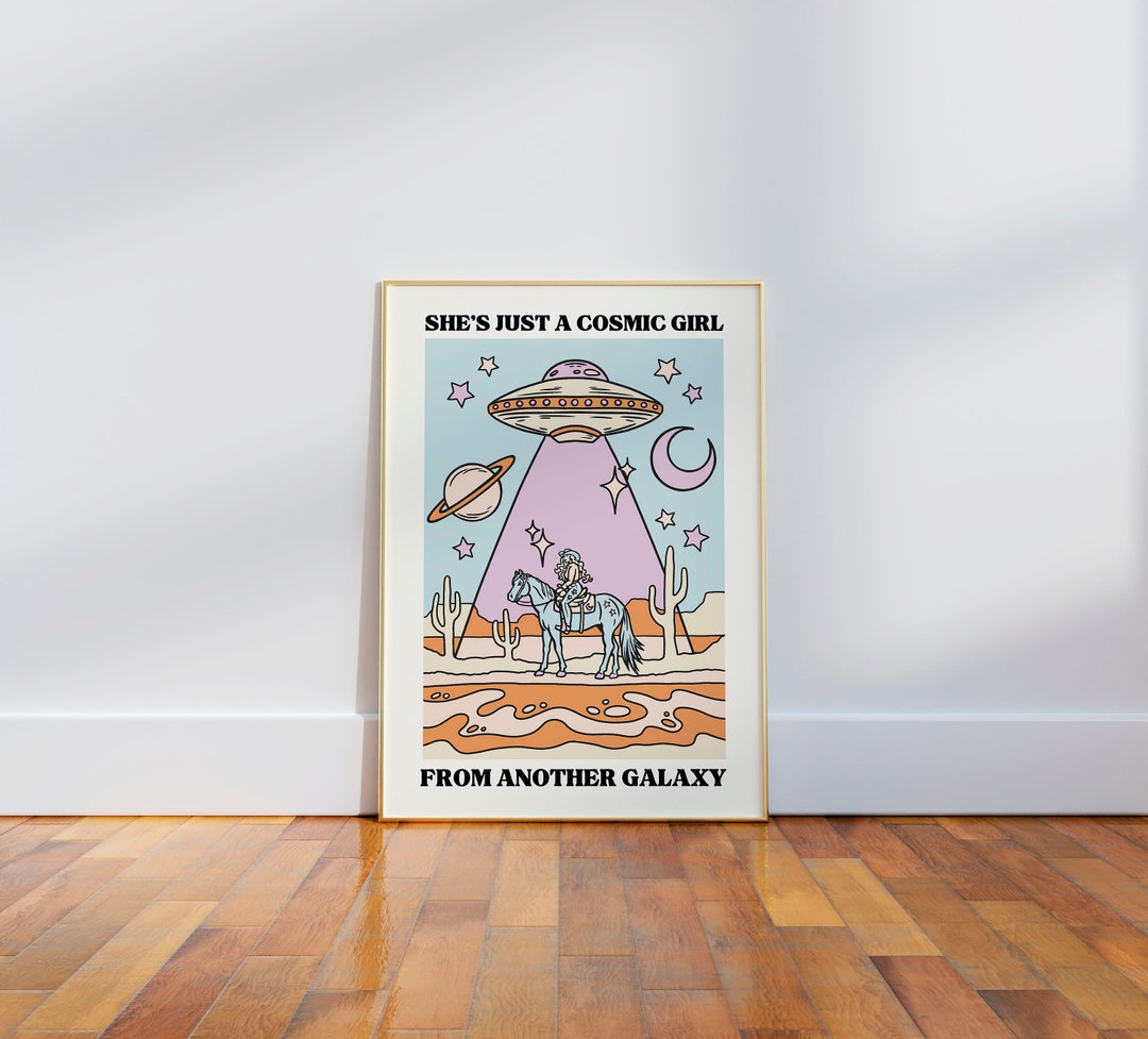 Cosmic Cowgirl Retro Printable Poster Trendy Space Cowgirl Wall Art UFO ...