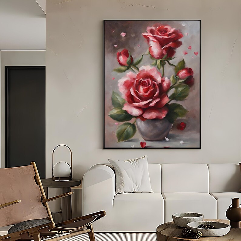 Red Rose Oil Painting Print: Vintage Floral Wall Decor (digital ...