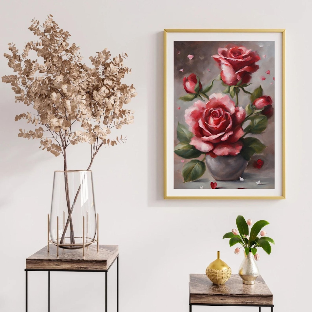 Red Rose Flower Print, Red Rose Art Print, Antique Flower Print ...