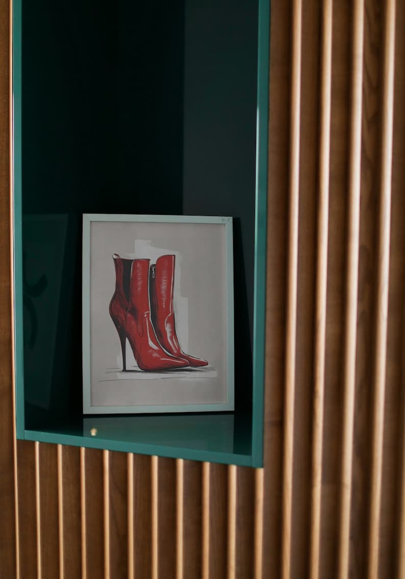 Red High Heel Shoe Drawing Digital Printable Wall Art, Red Boots Print ...