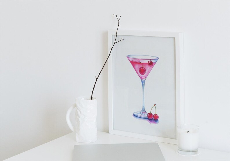 Cocktail Print, Girly Pink Martini Drink, Coquette Aesthetic Pink Bow ...