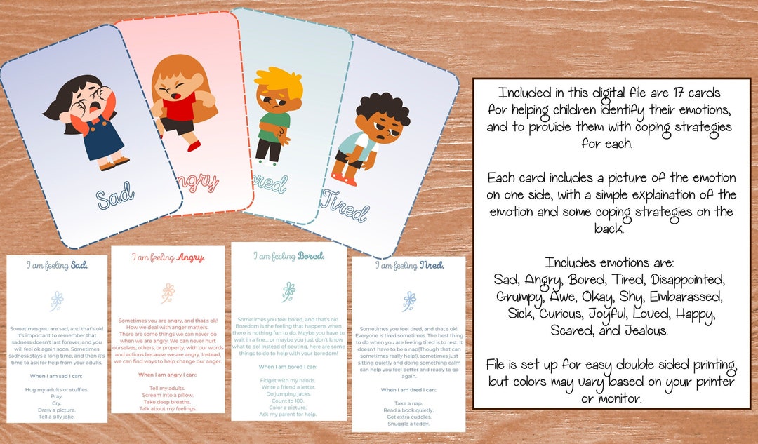 Emotions Flashcards for Children. Printable Digital File for ...
