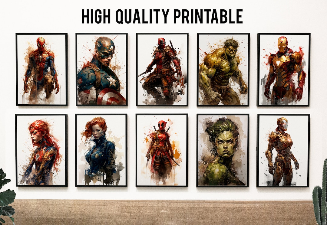 10 Superheroes MARVEL Poster Art, Digital Download, Superhero Print ...