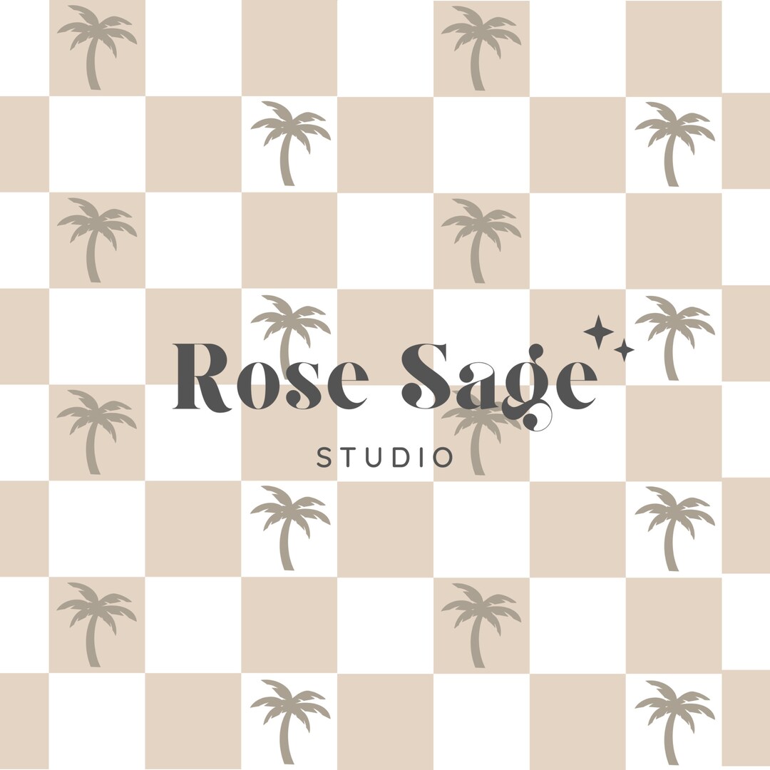 Summer Palm Tree Seamless Pattern, Beige Palm Tree Checkered Seamless ...
